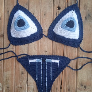 Crochet Bikini Set, Evil Eye Bikini Deep Blue Greek Eye Bikini - Etsy