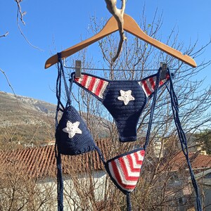 Crochet Bikini Set High Hip AMERICA American Flag Bikini - Etsy