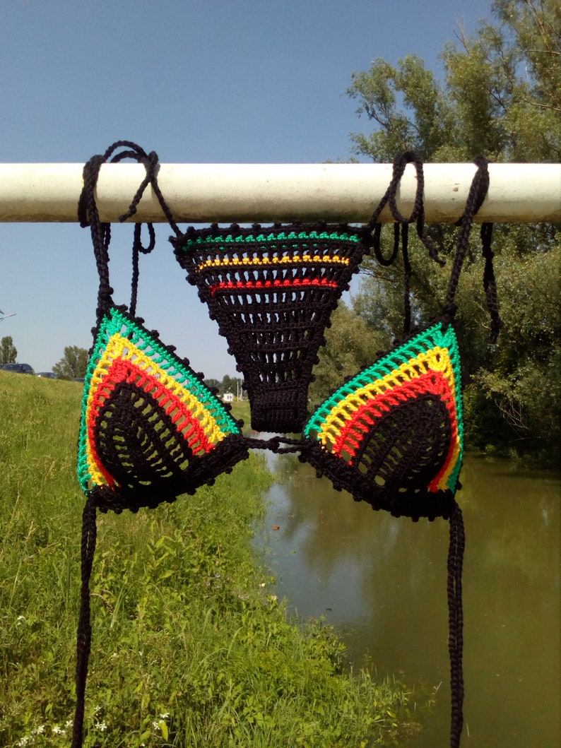 Crochet Bikini See Through Rasta Crochet Bikini Bikini Crochet Etsy