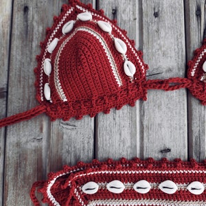 Crochet Bikini Set in Dark Red With Seashells - Etsy