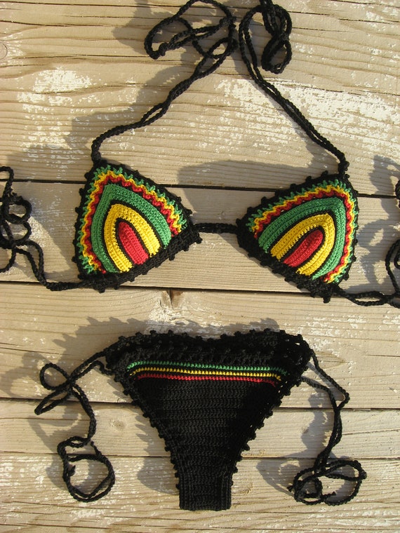 Crochet Bikini Set Rasta Crochet Bikini Tricolor Bikini Etsy