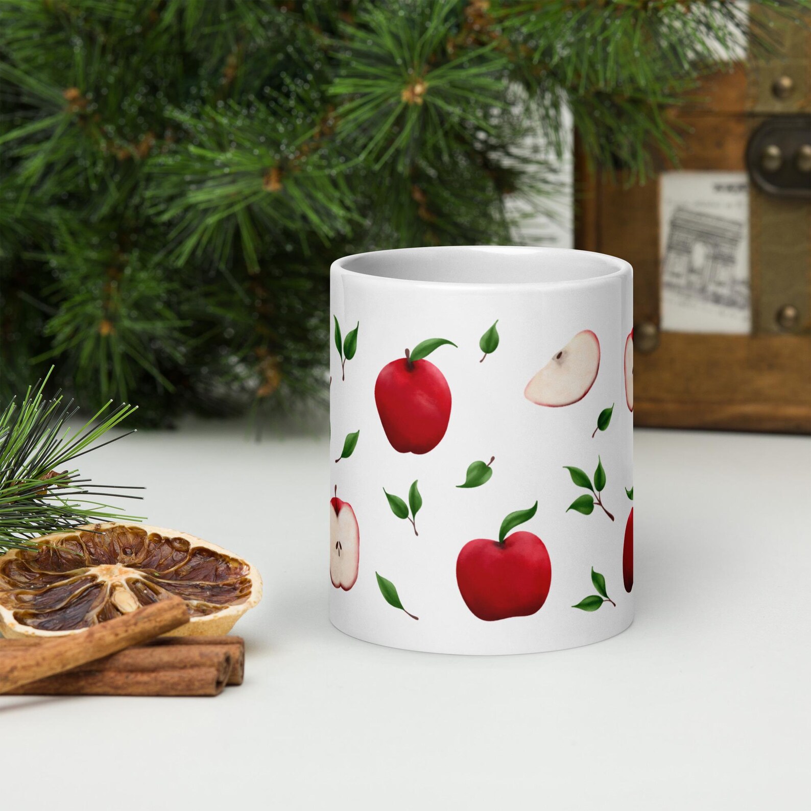 Red and Ripe Apple White Glossy Mug | Fruit Coffee Cup - Etsy