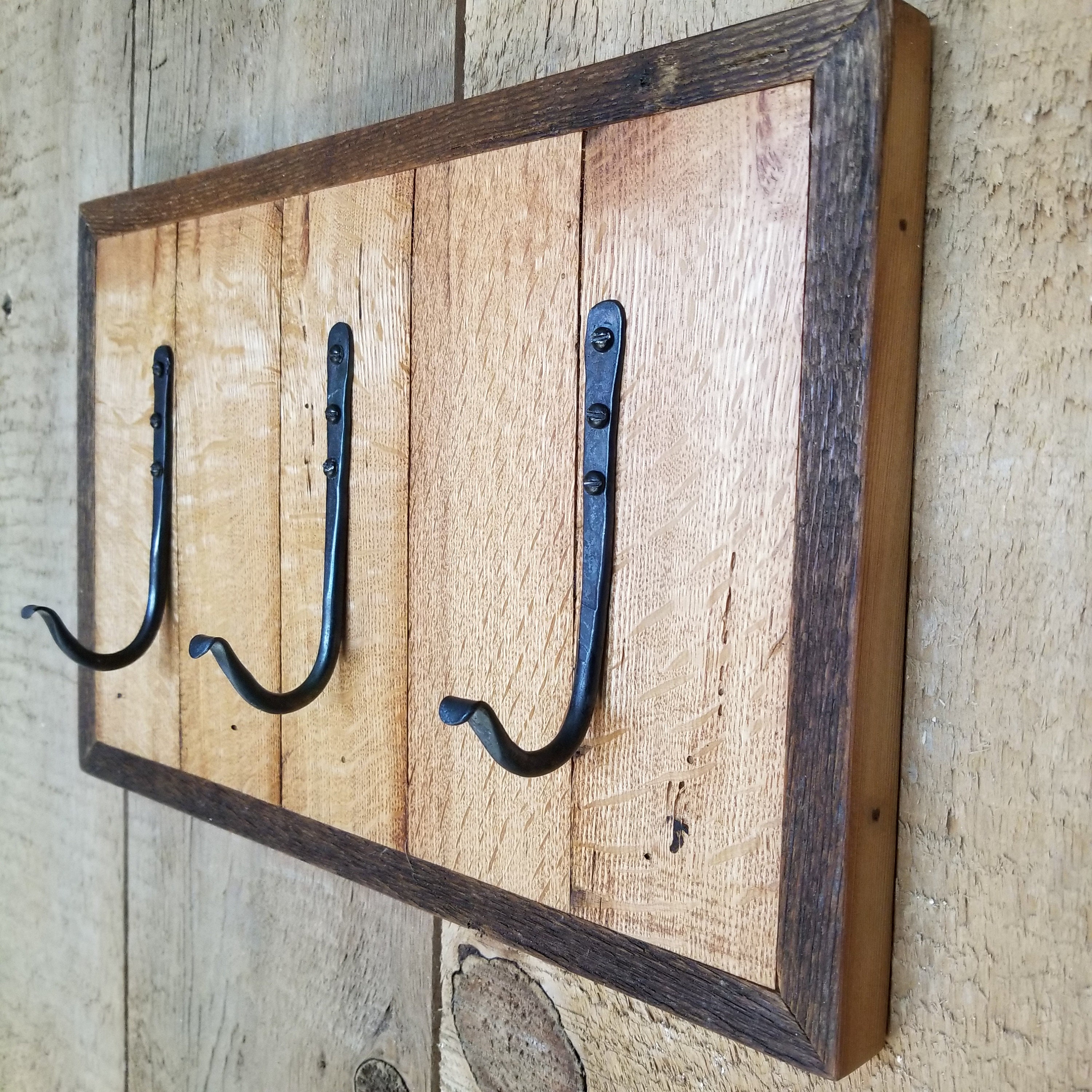 3 Hook Wall Rack of Barnwood and Wrought Iron - Etsy