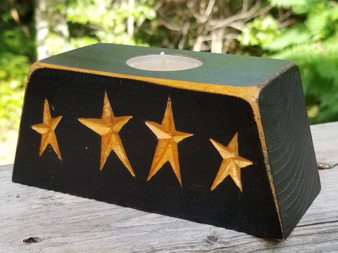 Tea Light Base - Hand Carved Stars - Black - Etsy