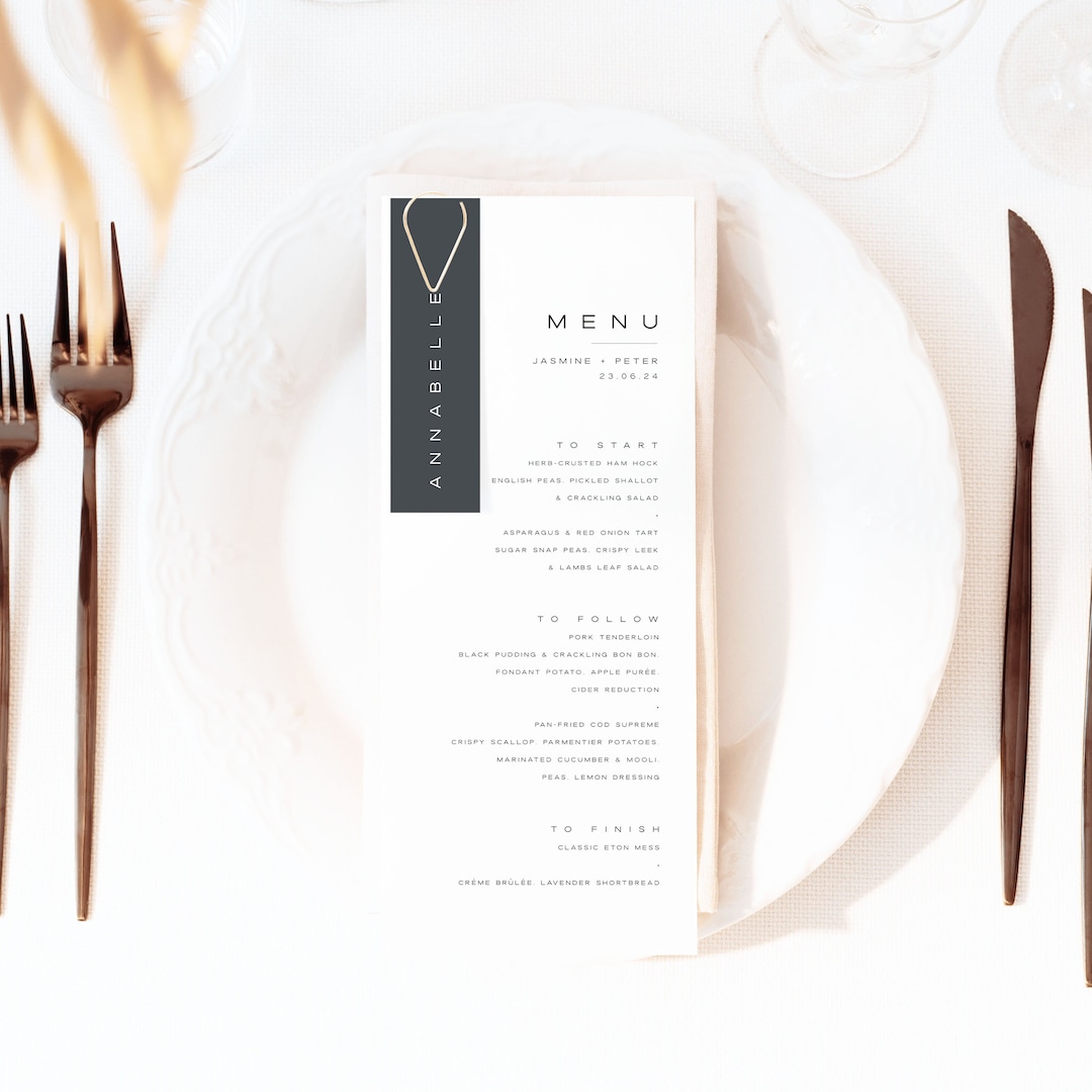 Modern Wedding Menu With Name Tag, Printed Wedding Menu, Personalised ...