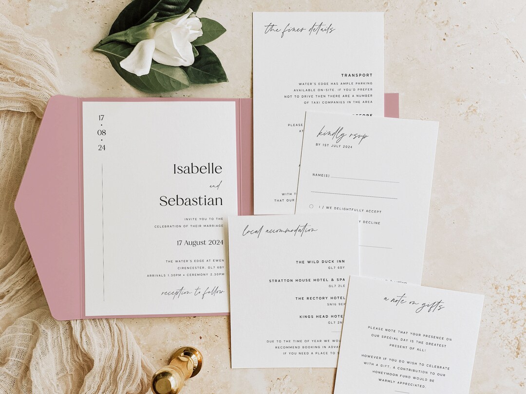 Classic Pocketfold Wedding Invitation, Pocket Fold Invite, Pocket Fold ...