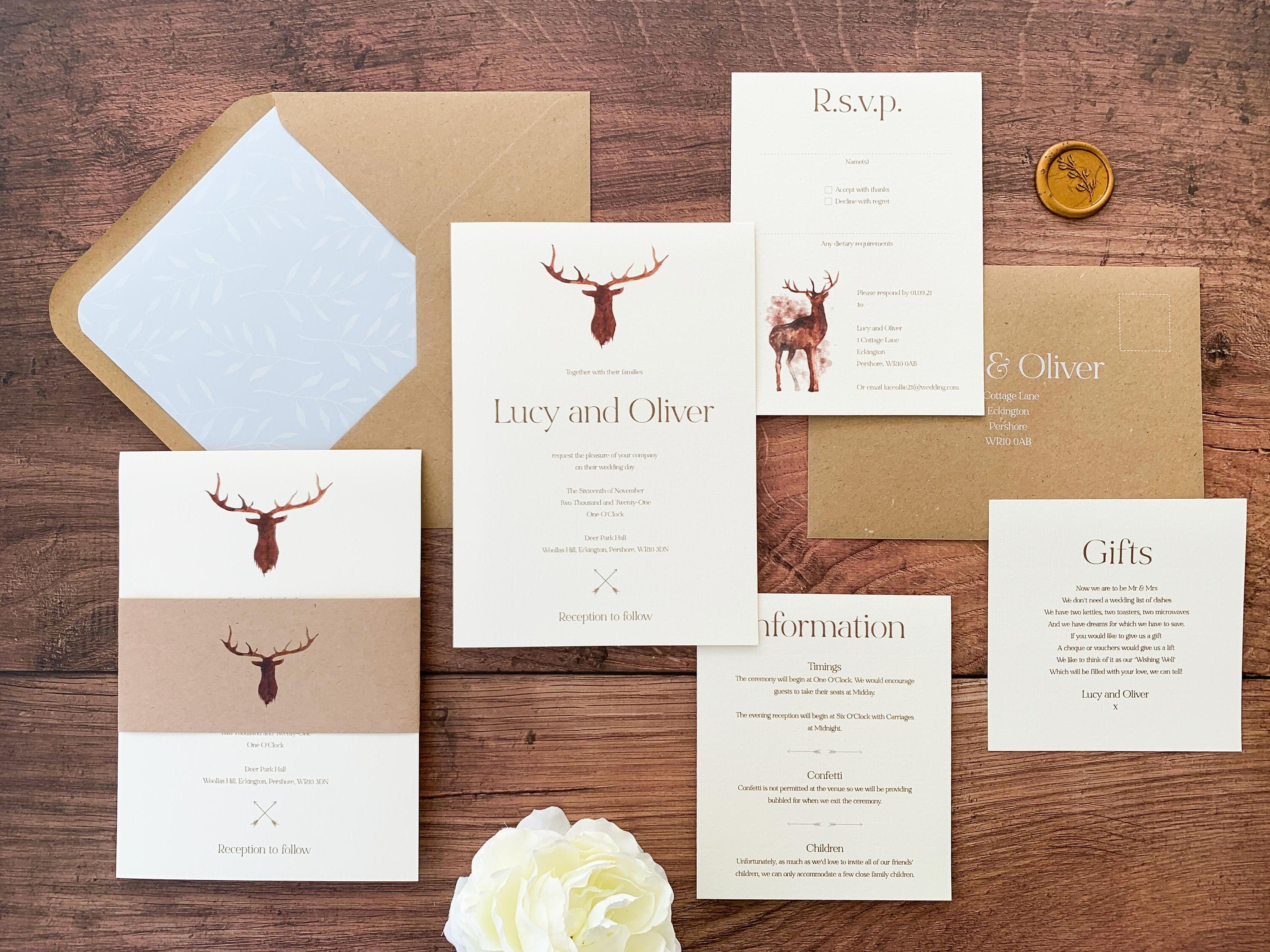 Stag Wedding Invitation Suite Woodland Wedding Invitation | Etsy UK