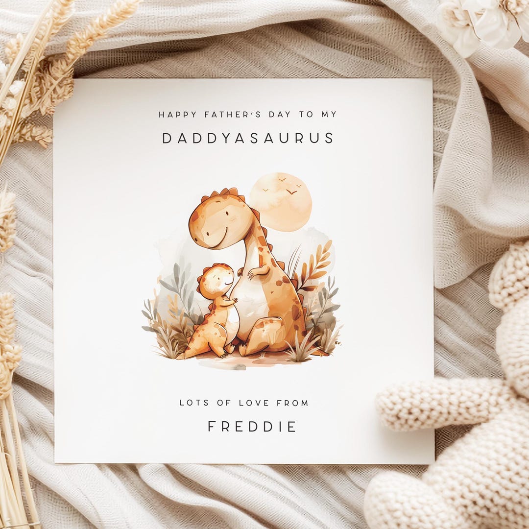 Daddysaurus Father’s Day Card From Child, Cute Dinosaur Dad and Baby ...