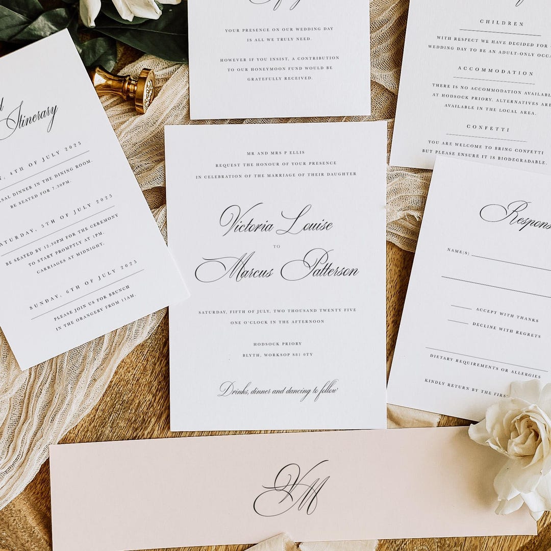 Traditional Wedding Invitation Suite Sample: Calligraphy Design With ...