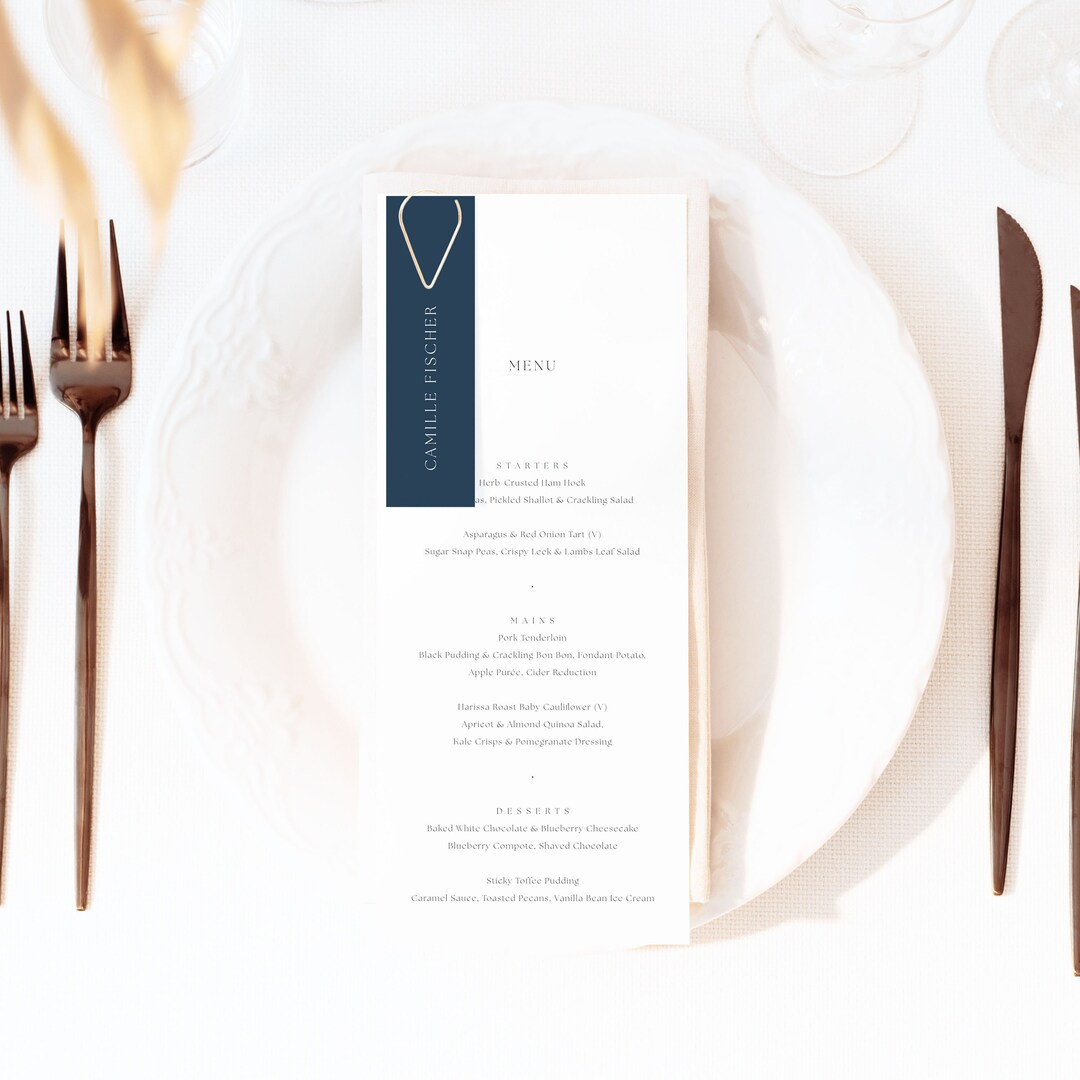 Classic Wedding Menus With Name Tag, Printed Wedding Menus ...