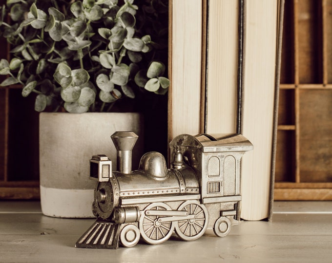 Vintage Train Bank Silver Locomotive Train Coin Bank / Collectible Toy ...