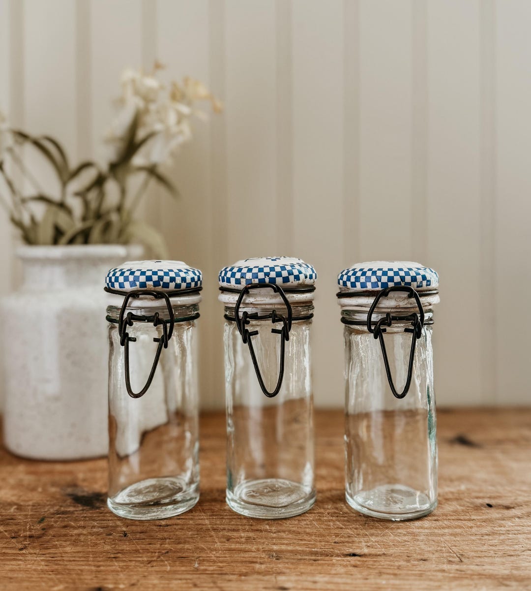 Vintage Blue and White Checkered Condiment Jars - 3pc Retro Spice ...