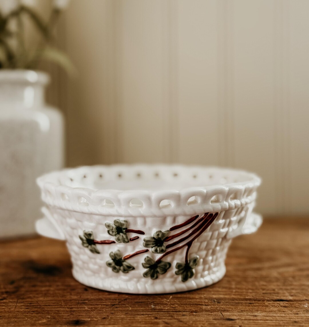 Vintage Irish Clover Basket - Irish Cottage Clover Porcelain Basket ...