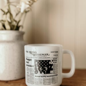 Vintage News Messenger Milk Glass Mug- RARE Ronald Regan News Post Mug ...