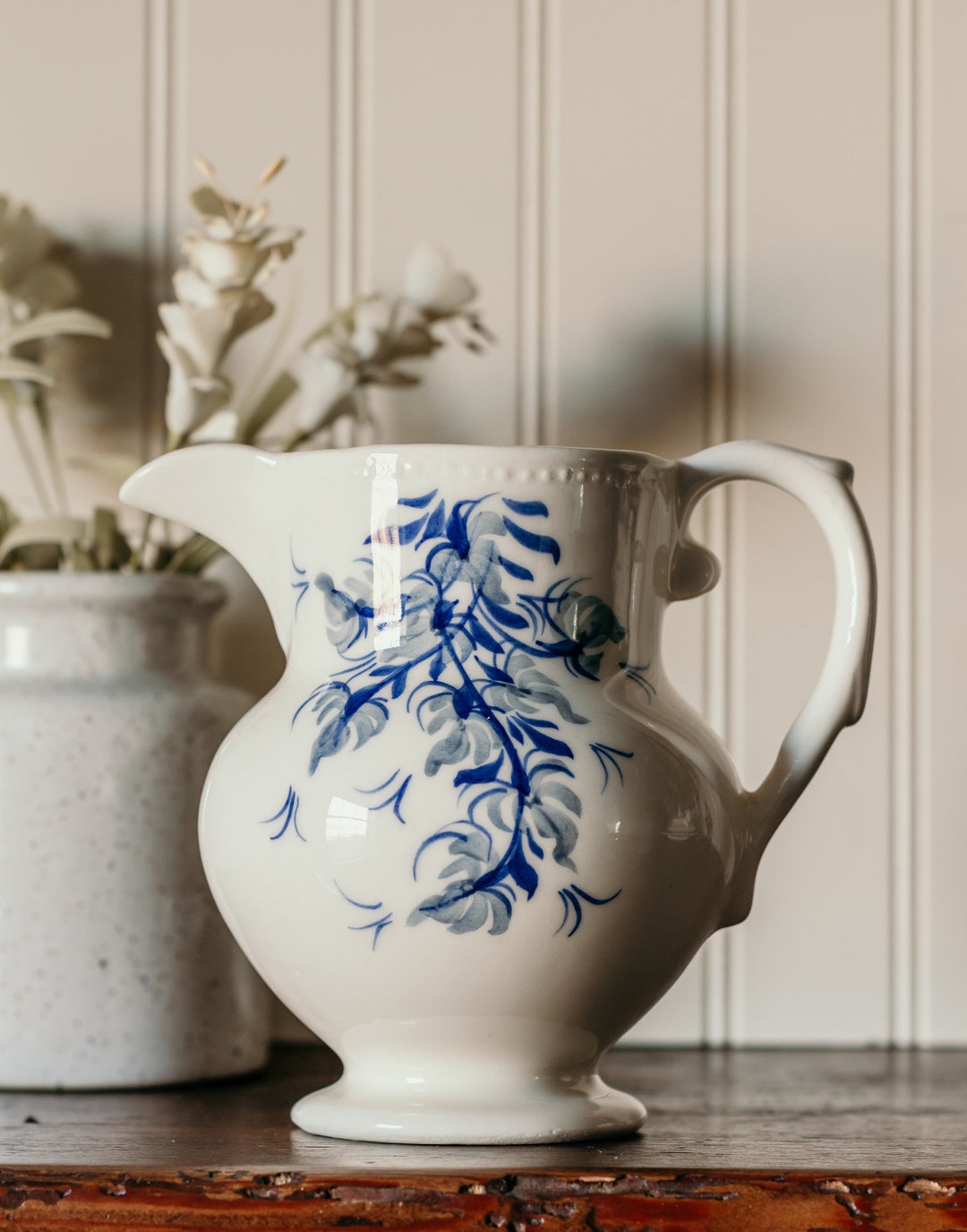 Vintage Pottery Pitcher- Handmade Cash Family Stoneware Pitcher Blue ...