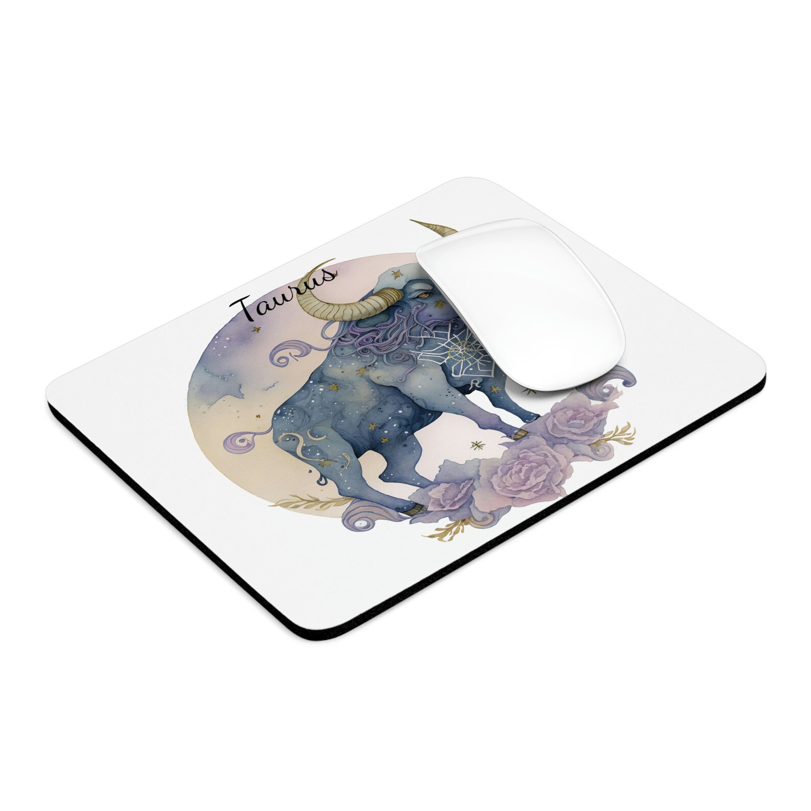 Zodiac Sign Taurus Mouse Pad-white Color in Both Round and Rectangular ...