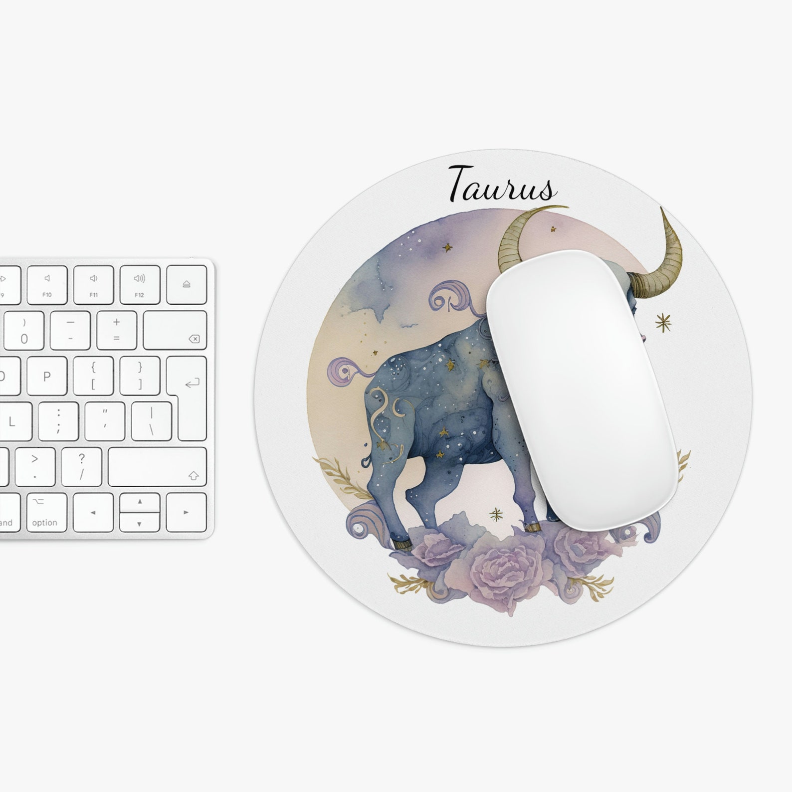 Zodiac Sign Taurus Mouse Pad-white Color in Both Round and Rectangular ...