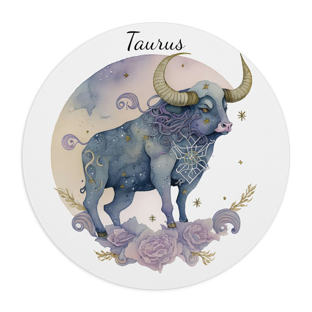 Zodiac Sign Taurus Mouse Pad-white Color in Both Round and Rectangular ...
