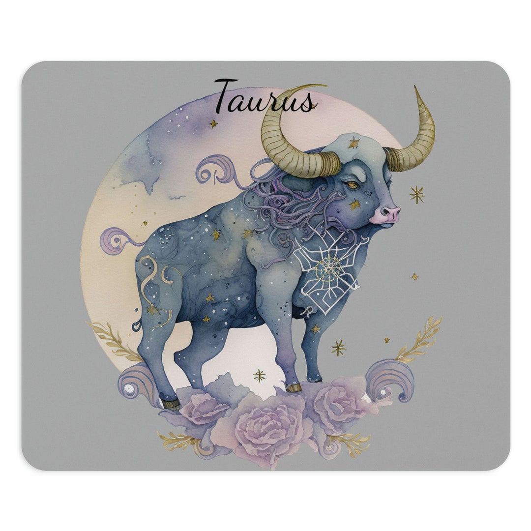 Zodiac Sign Taurus Mouse Pad-gray Color in Both Round and Rectangular ...