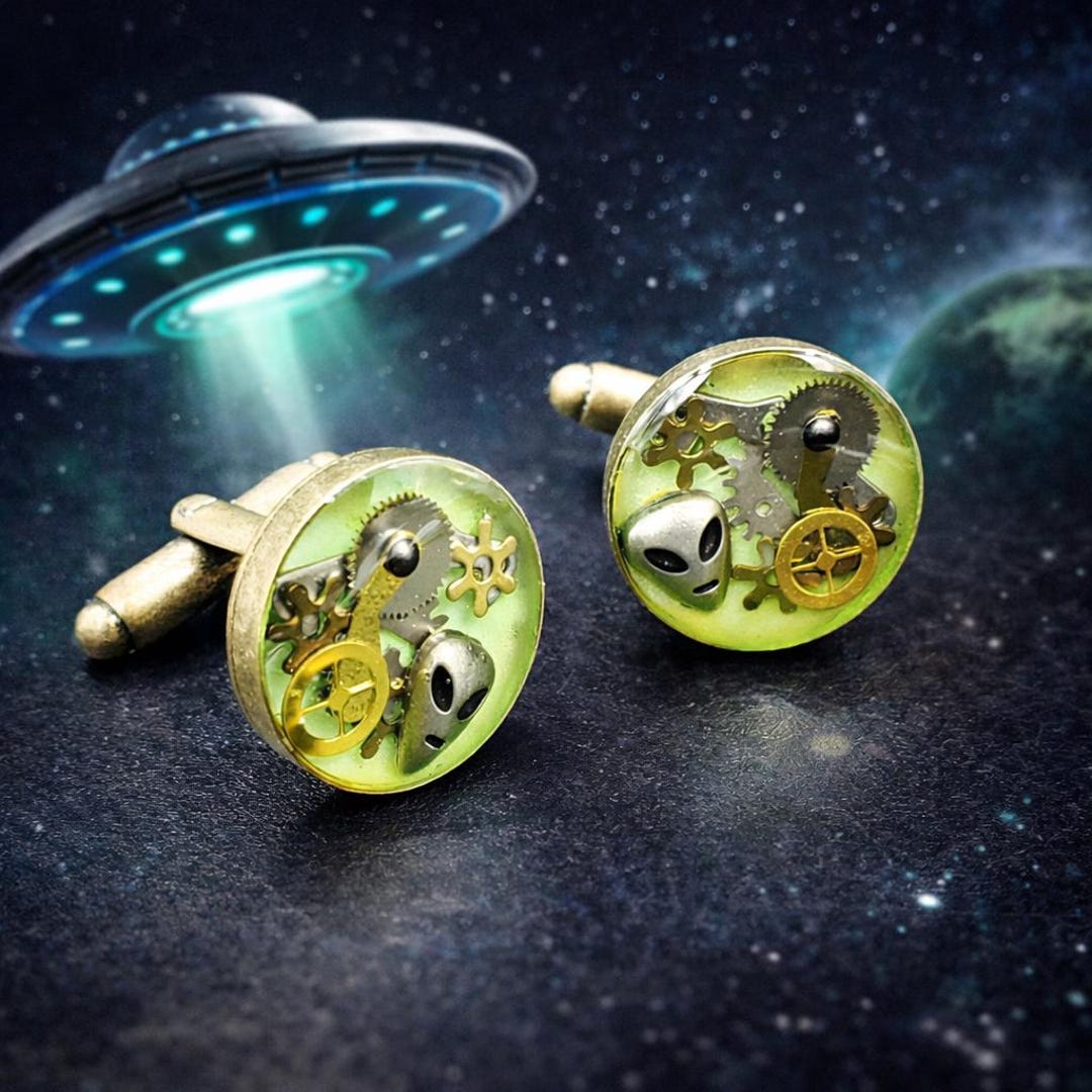 Glow-in-the-dark Steampunk Alien Cufflinks – Glow in the Dark UFO Cuff ...