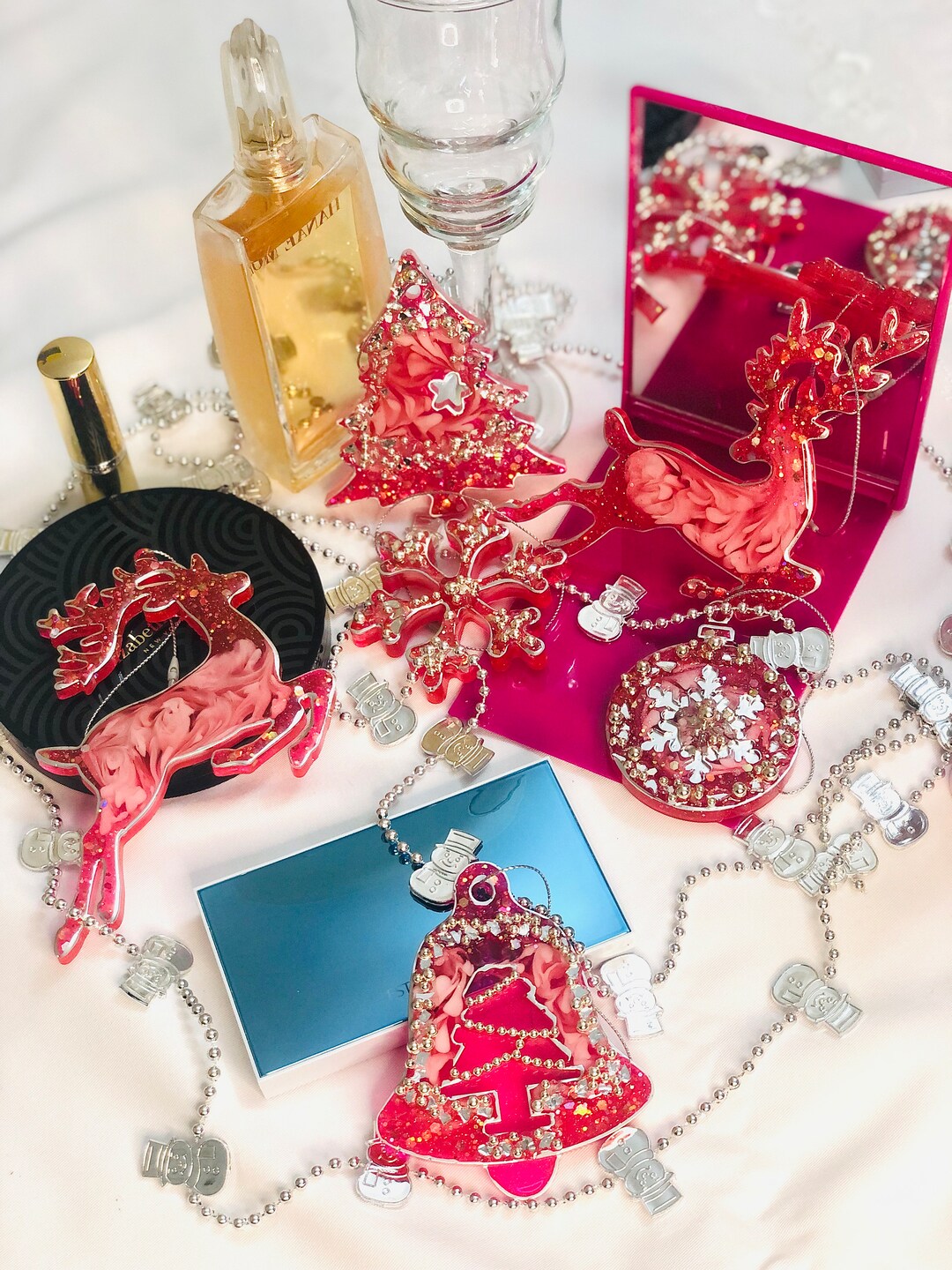 Christmas Decorations Set.pink Holiday Decor.resin Ornament Set.popular ...