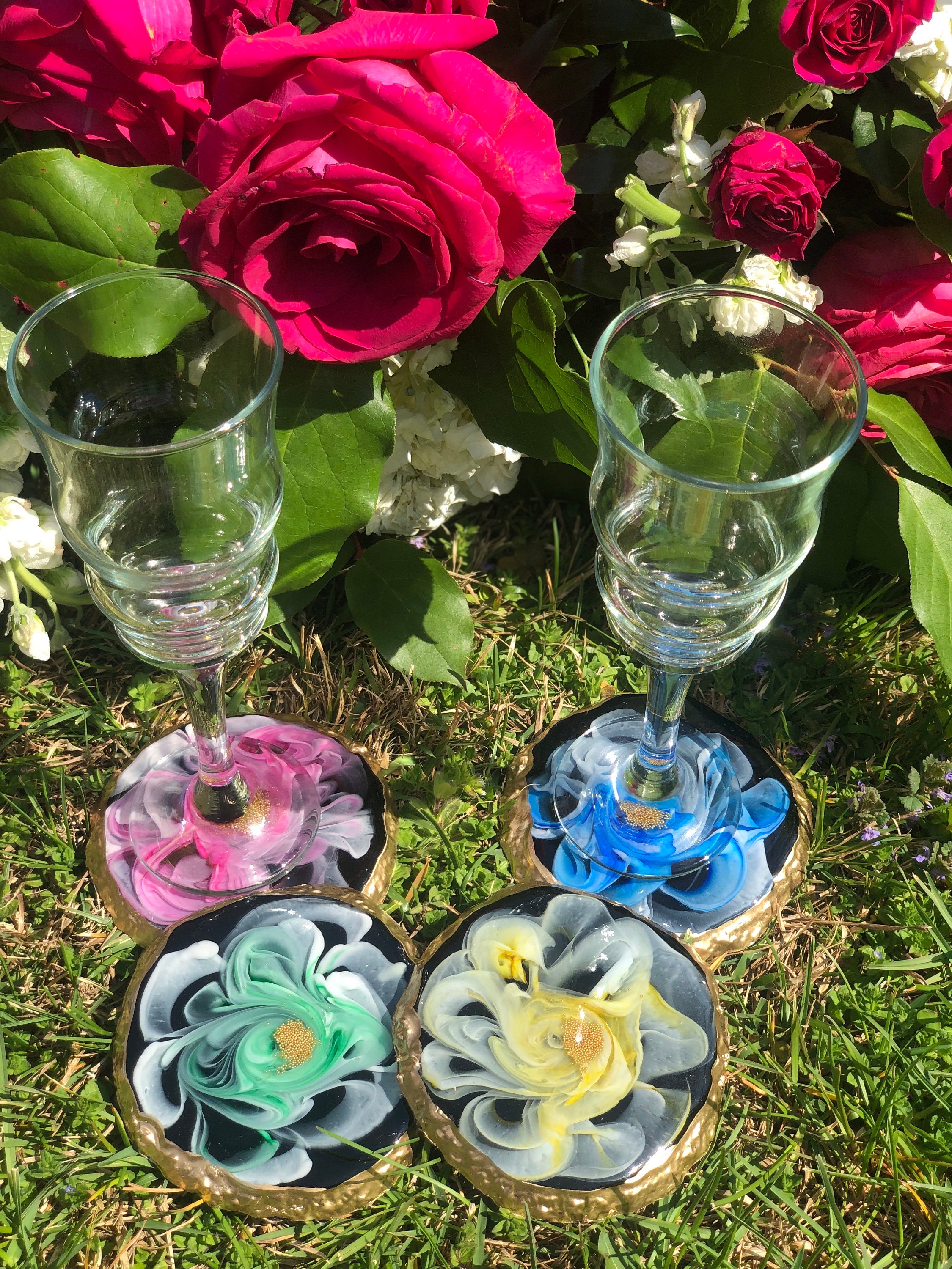 Coaster Set.table Decor.gift Set.flower Design Coaster Set.bridal ...