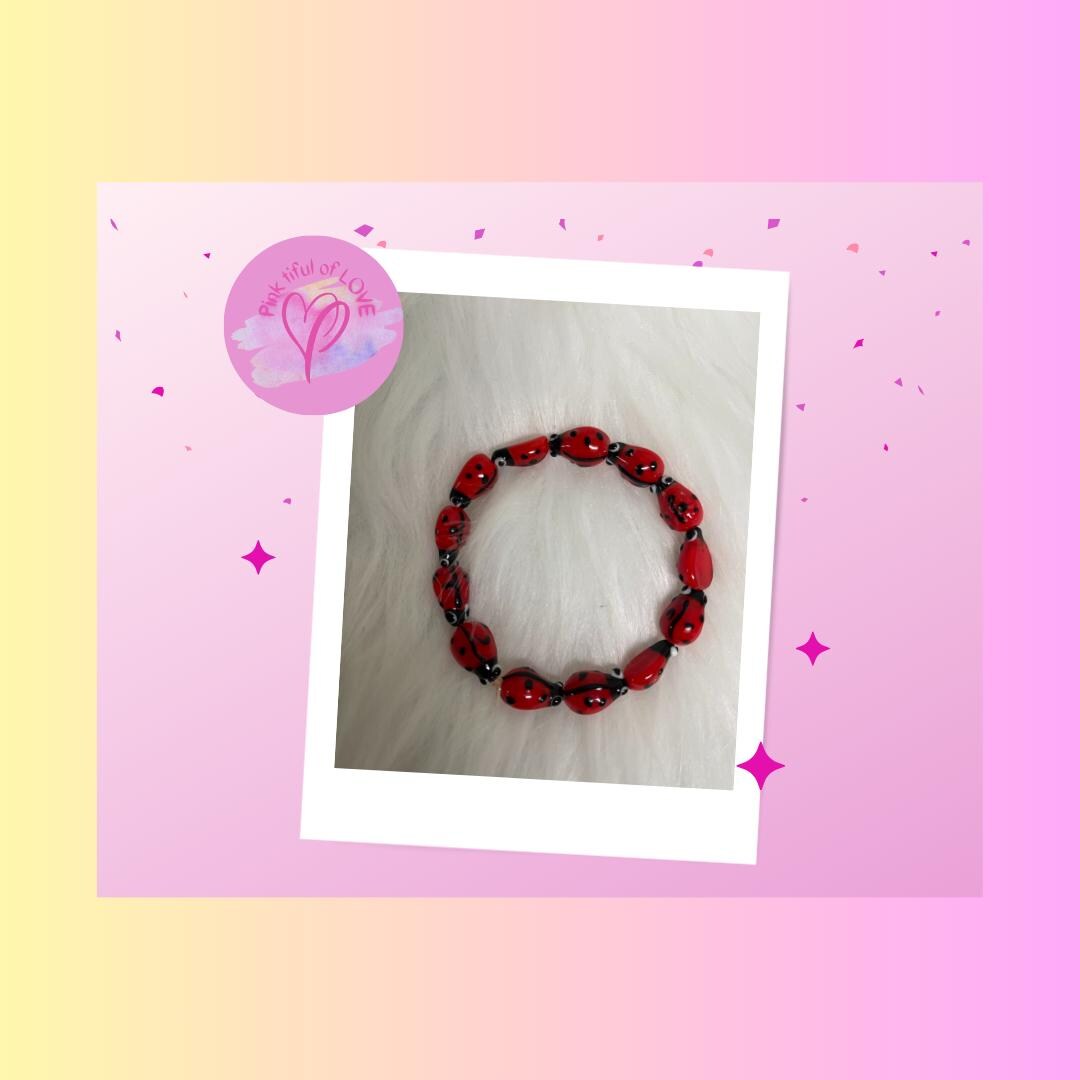 Red Glass Ladybug Beaded Stretchy Bracelet - Etsy