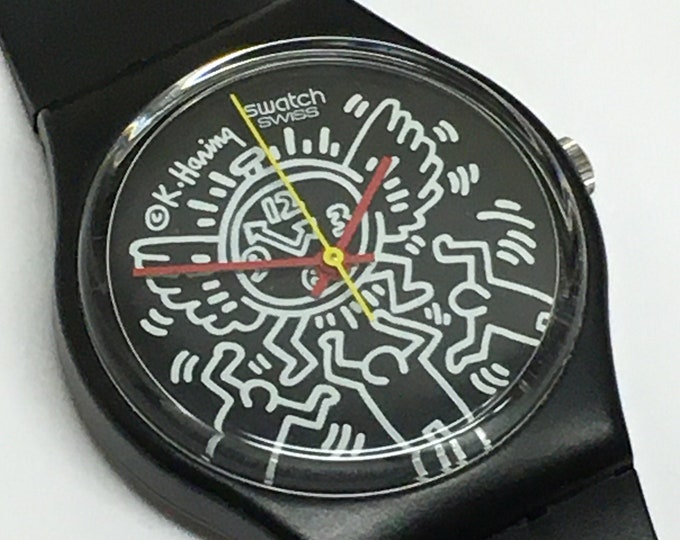 Rare Mint Condition Vintage Keith Haring Swatch Watch Blanc Sur Noir ...