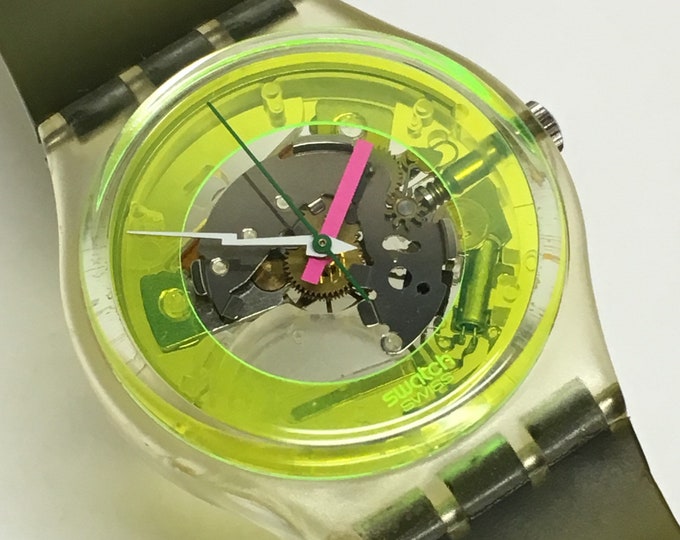 Vintage Swatch Watch Techno Sphere GK101 1985 Yellow Face Rare Green ...