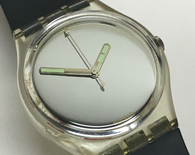 Vintage Swatch Watch Snowwhite GK104 1987 Silver Mirror Clear Skeleton ...