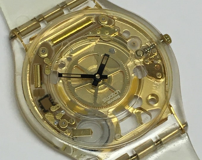 Rare Vintage Skin Swatch Watch Golden Jelly SFK101 1998 Clear Gold ...