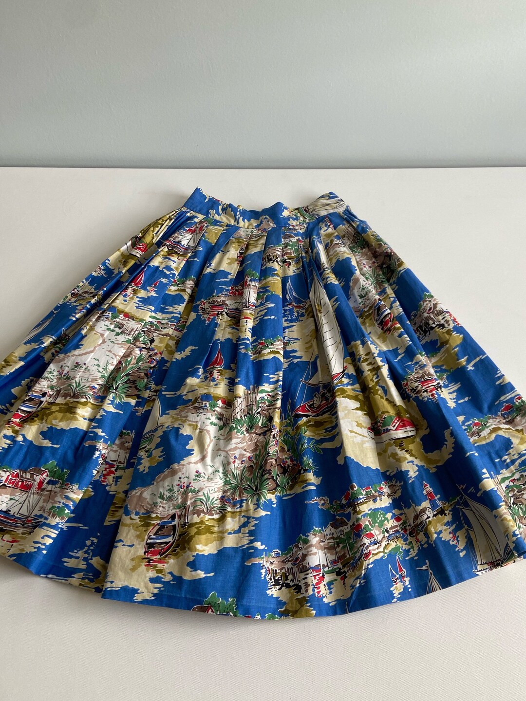 Vintage 50s Pleated Skirt With Conversational Nautical Print - Etsy