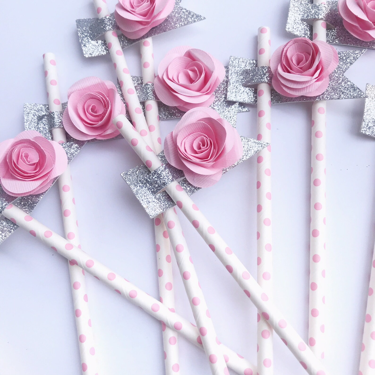 Blush Pink Straws Set of 10 pink Paper Straws Striped Paper - Etsy