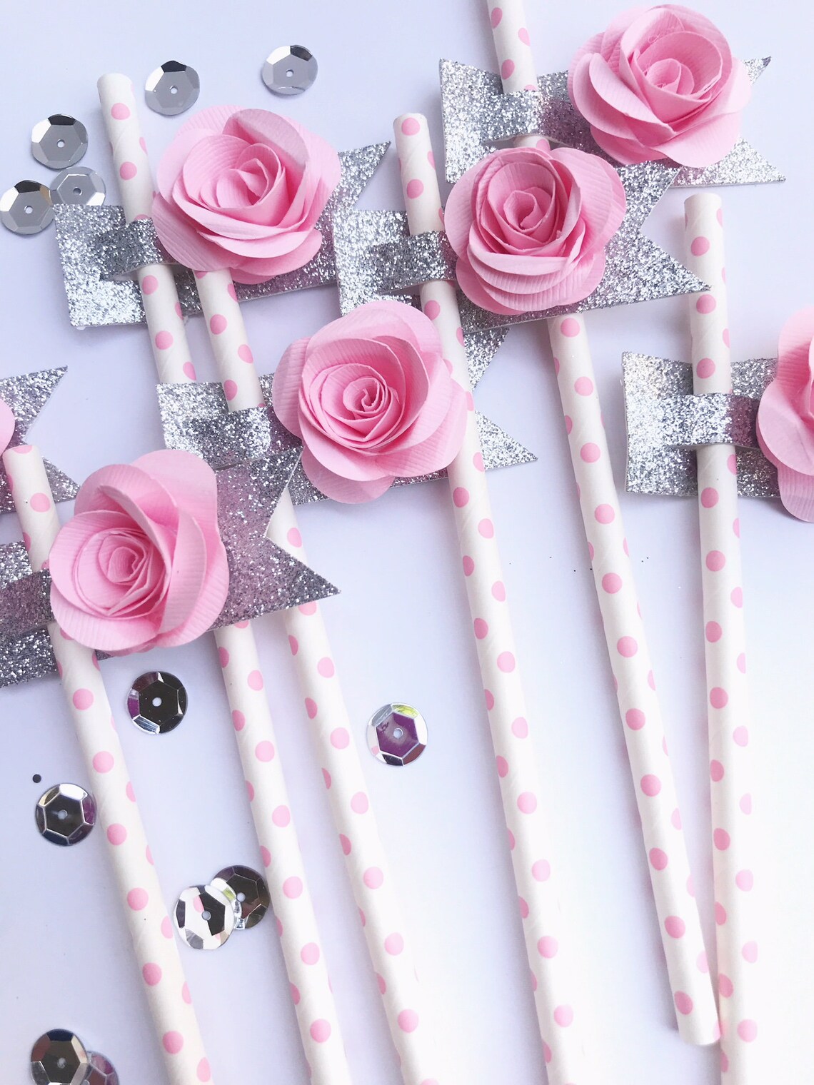 Blush Pink Straws Set of 10 -pink Paper Straws - Striped Paper Straws ...