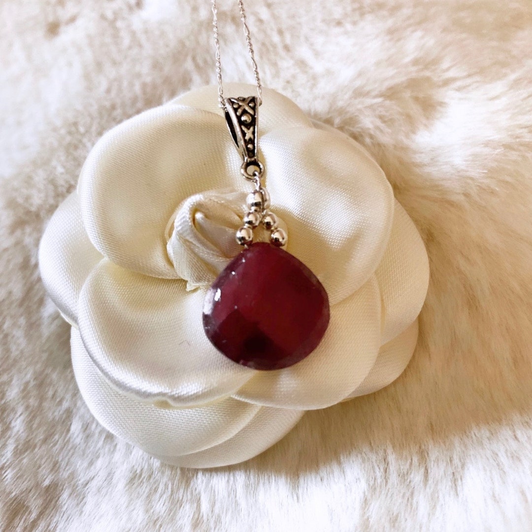 Ruby Pendant Necklace/ Red/ Ruby/ Genuine Ruby Necklace/ July ...