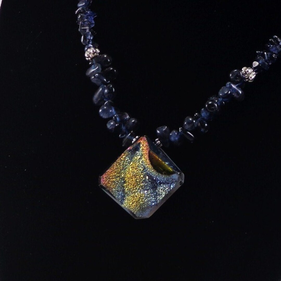 Iolite and Drusy Quartz Necklace/ Iolite/ Blue/ Violet/ Gemstone ...