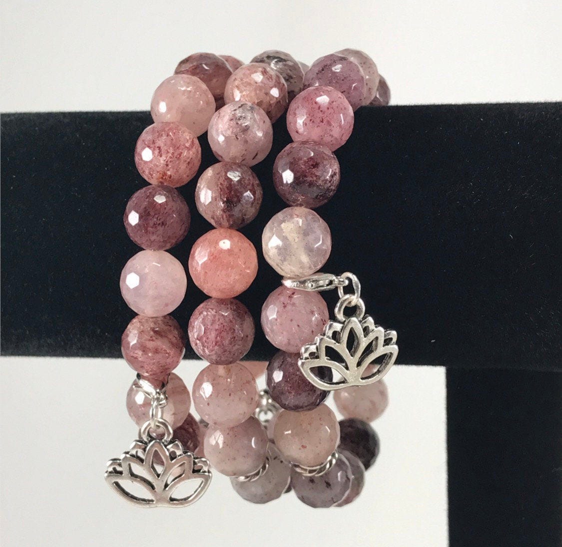 Muscovite gemstone and Lotus flower bracelet/ pink/ burgundy/ | Etsy