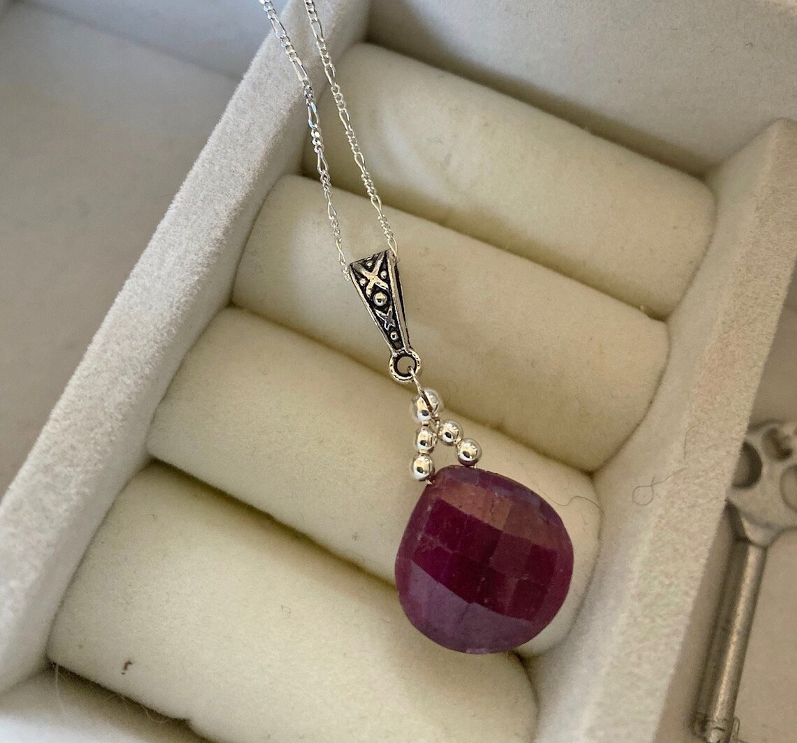 Ruby Pendant Necklace/ Red/ Ruby/ Genuine Ruby Necklace/ July - Etsy