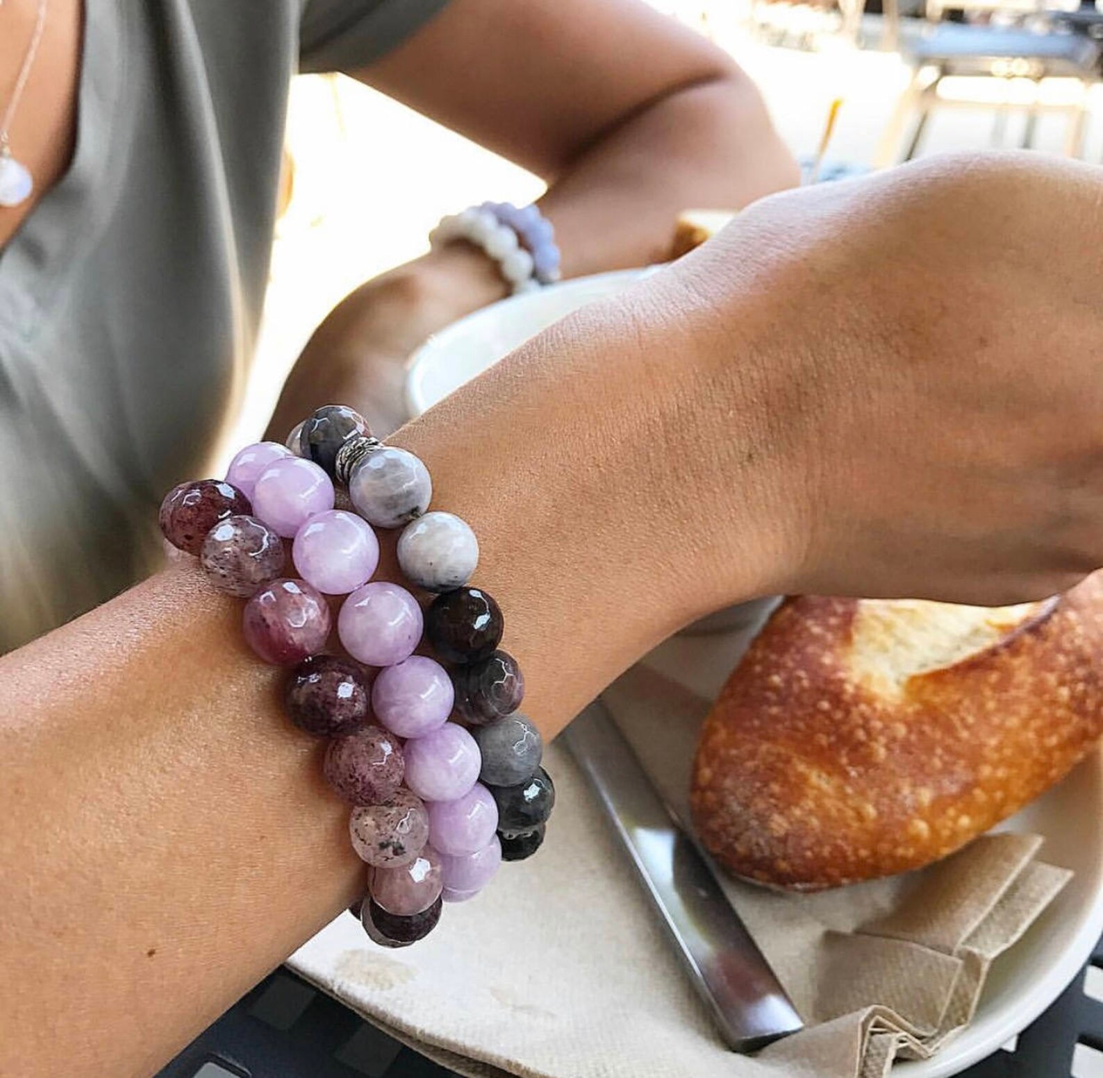 Muscovite Gemstone and Lotus Flower Bracelet/ Pink/ Burgundy/ - Etsy