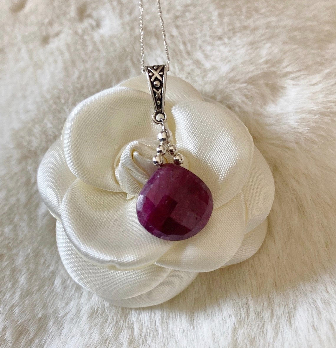 Ruby Pendant Necklace/ red/ Ruby/ Genuine ruby necklace/ July | Etsy