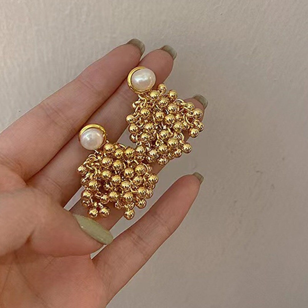 Cluster Beads Earrings for Women, Cream Pearl Earring, Post Drop Studs ...