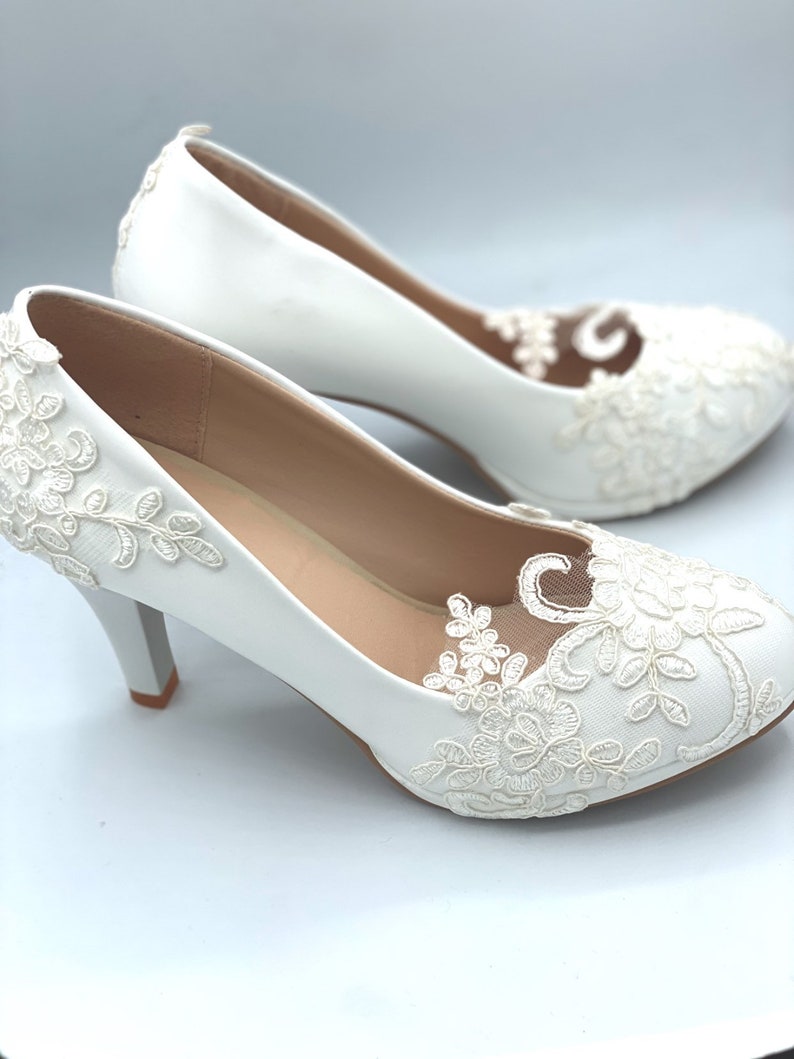 Simple Lace White or Ivory Heels of 8cm - Etsy