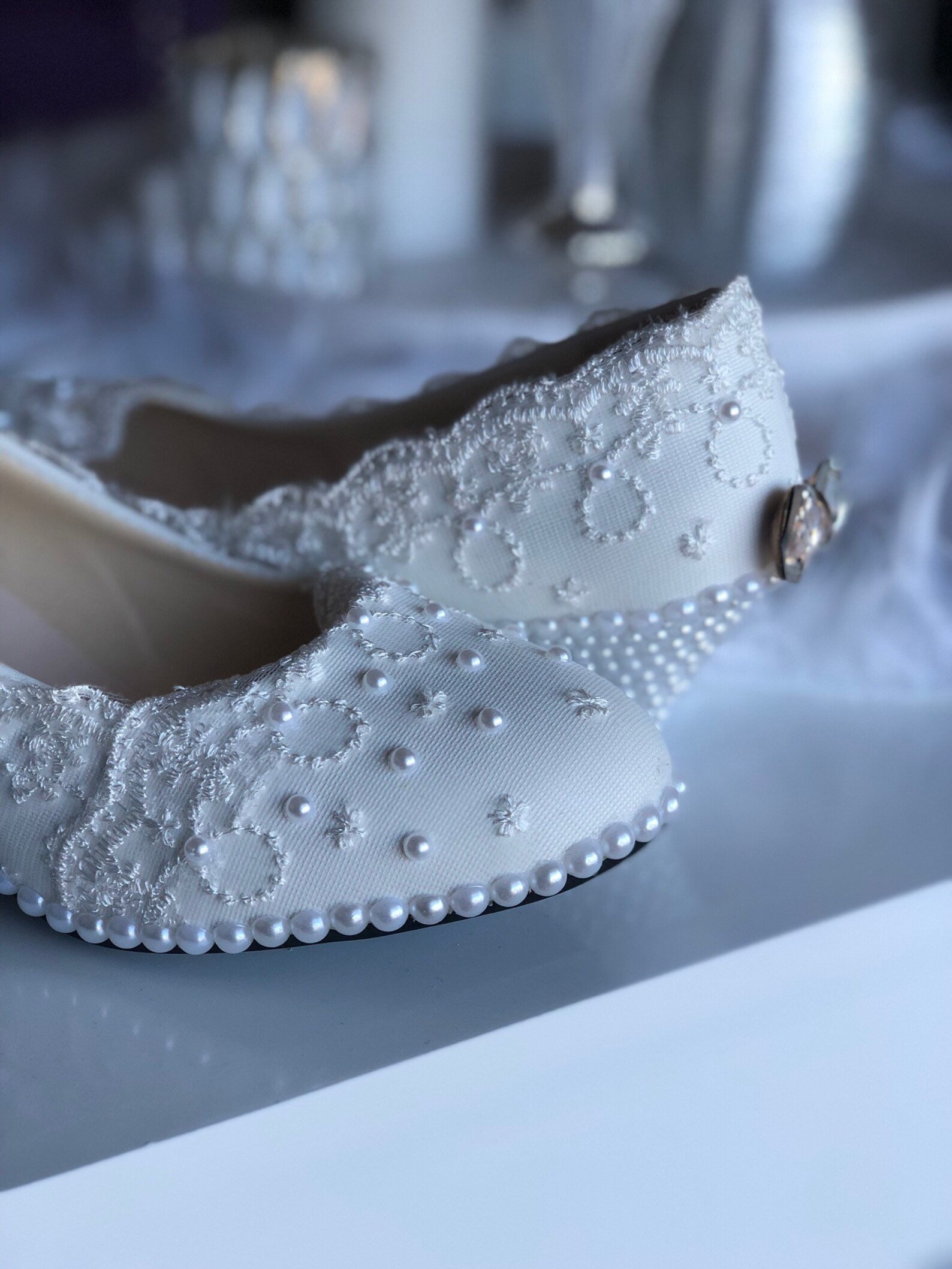 Pearl Bridal Shoes White Shoes Wedding Shoes low heel | Etsy