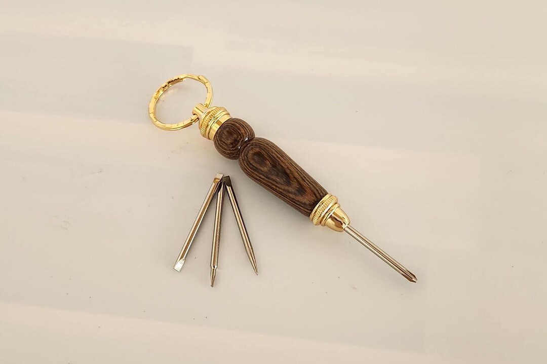 Handcrafted Keychain Screwdriver, Bocote Wood, 24k Gold, Tool Keychain ...
