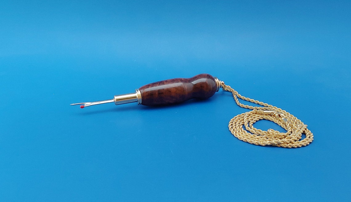 Handcrafted Seam Ripper on Chain, Redwood Burl, 24K Gold, Sewing Gift ...
