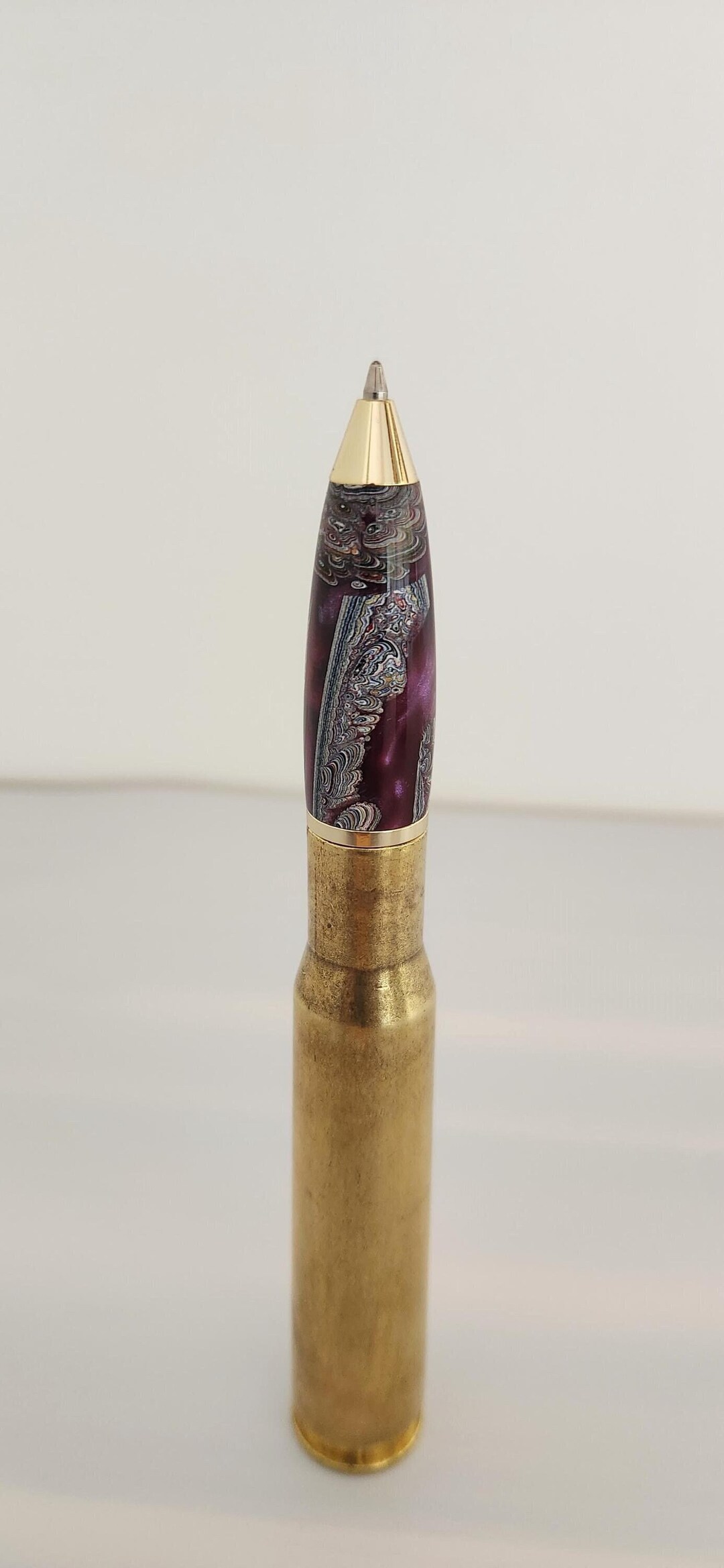 Handcrafted Ballpoint Pen, 50 Cal. Bullet Casing, Fordite and Resin ...