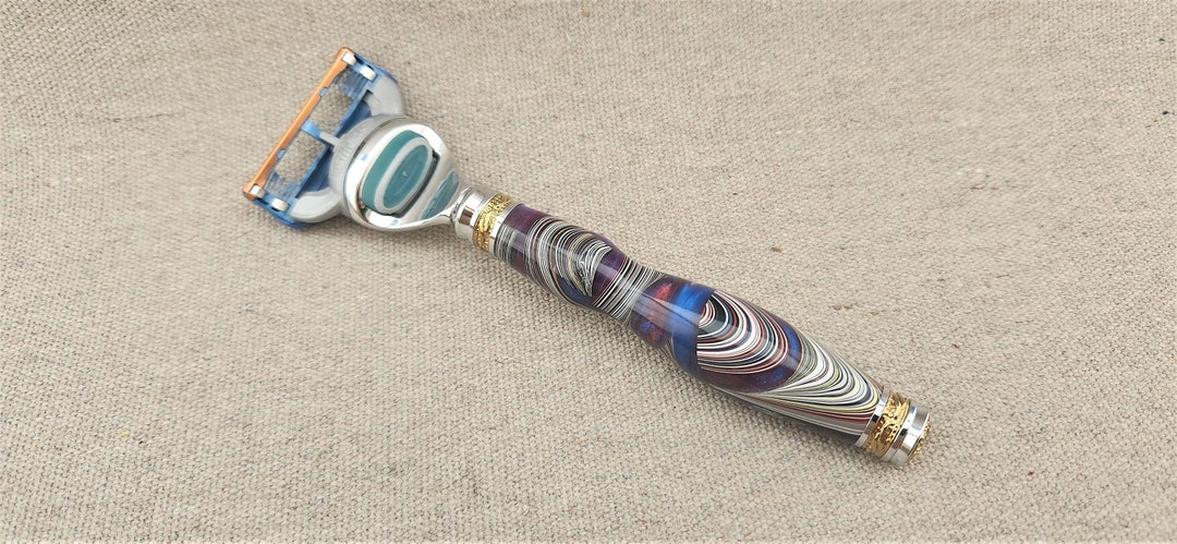 Handcrafted Razor Handle, Shaving Handle, Shaving Set, Fordite, Mach 3 ...