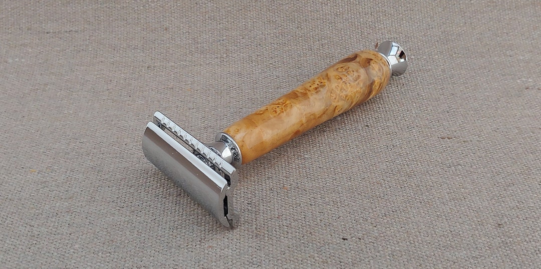 Handcrafted Shaving Set, Wood Handle Razor, Buckeye Burl, Wood, Safety ...