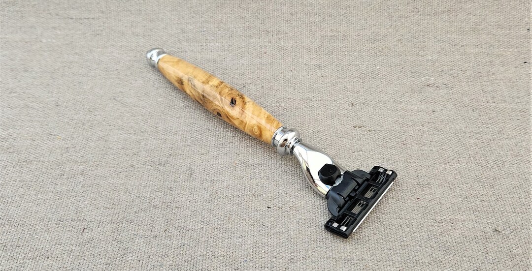 Handcrafted Wood Razor Handle and Stand, Buckeye Burl, Mach 3 or Fusion ...