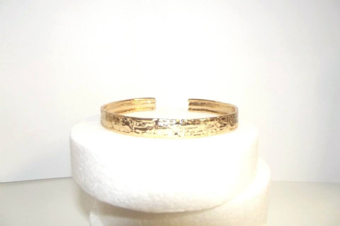 Silver Hard Bracelet With Gold Bath, Slave Bracelet, Hammered Cuff ...